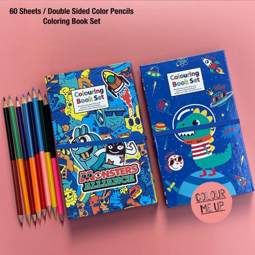 Double sided color pencils coloring book set. - PuppetBox